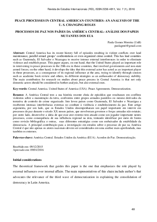 (PDF) Peace Processes in Central American Countries: an analysis of the ...