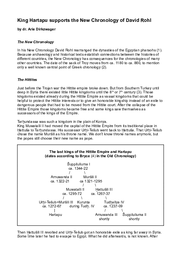 King Hartapu supports the New Chronology of David Rohl