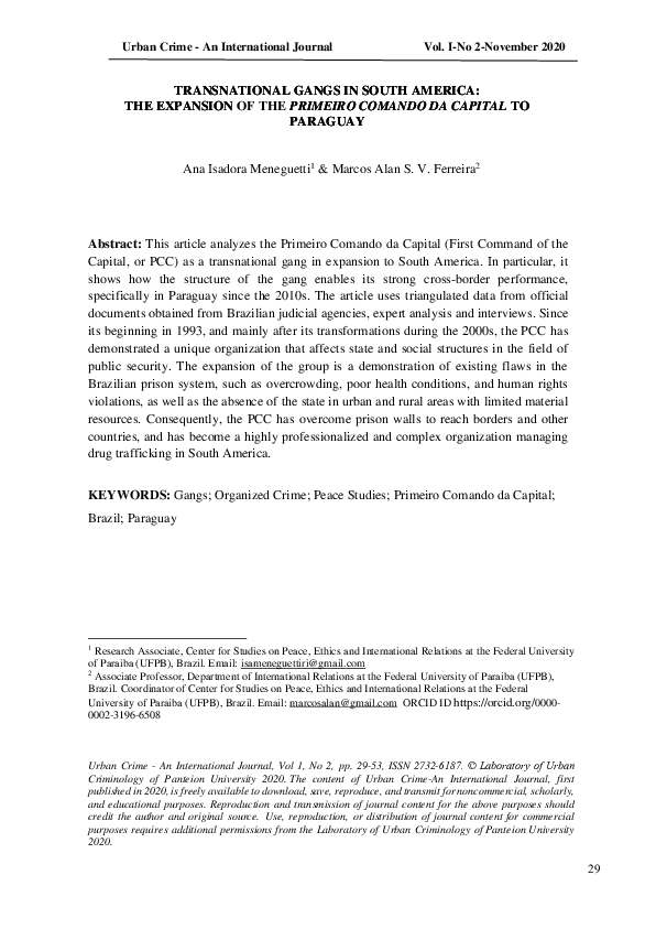 (PDF) Transnational gangs in South America: The expansion of the ...