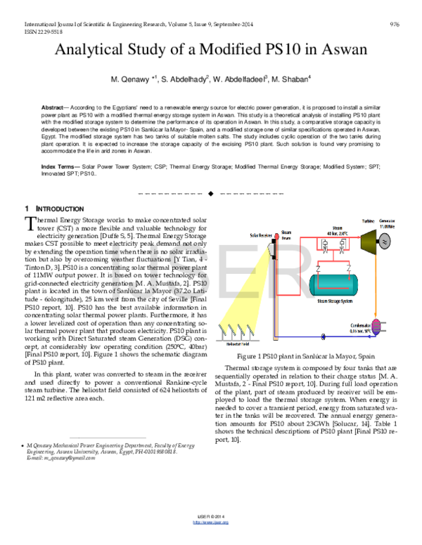 (PDF) Analytical Study of a Modified PS10 in Aswan