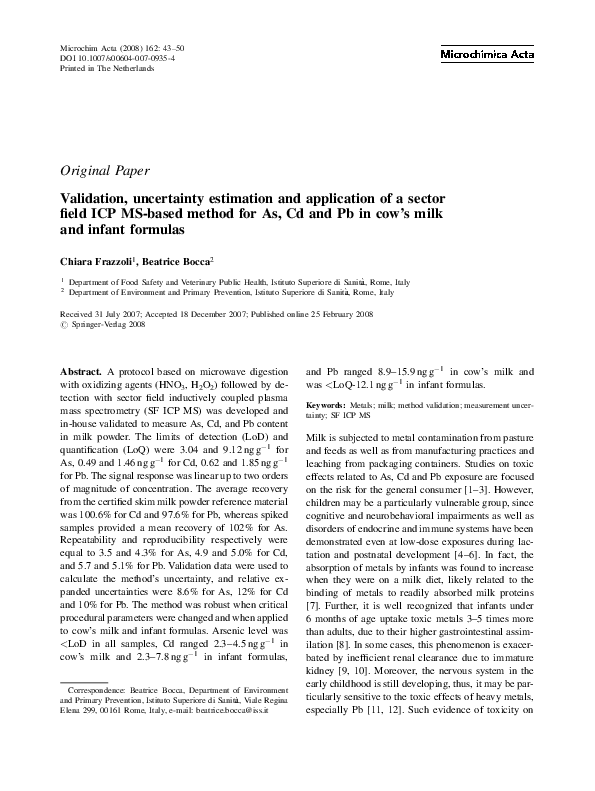(PDF) Validation, uncertainty estimation and application of a sector field ICP MS-based method ...