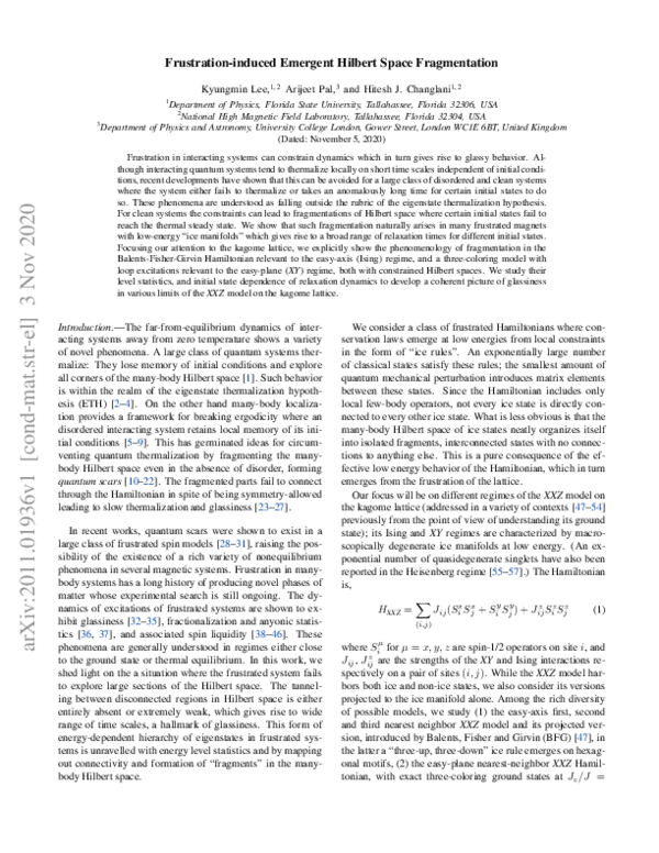 (PDF) Frustration-induced Emergent Hilbert Space Fragmentation