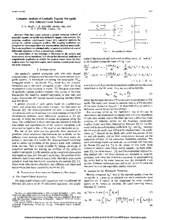 Pdf Computer Analysis Of Gradually Tapered Waveguide With Arbitrary