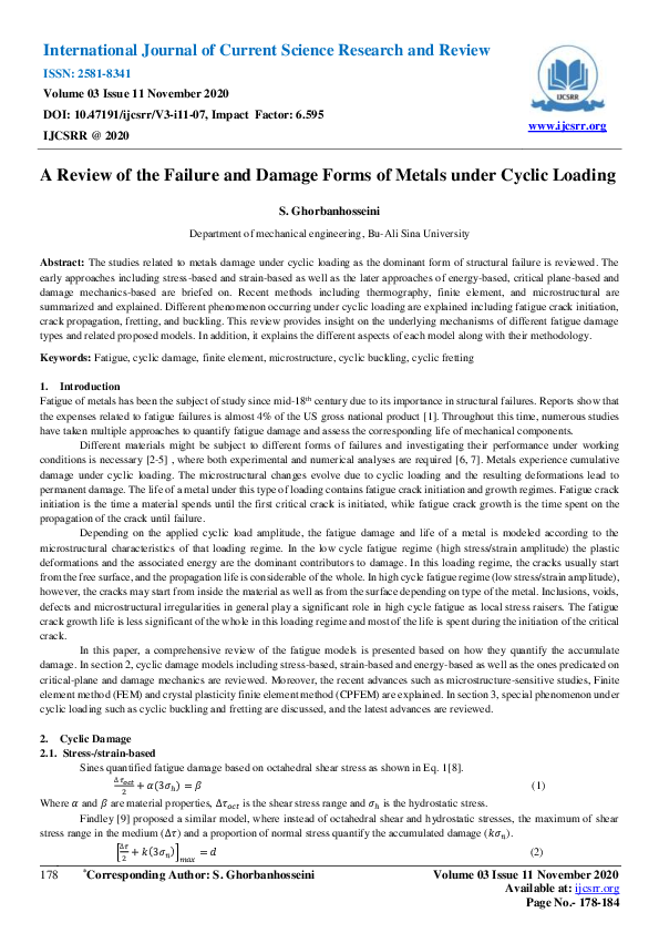 (PDF) A Review of the Failure and Damage Forms of Metals under Cyclic ...