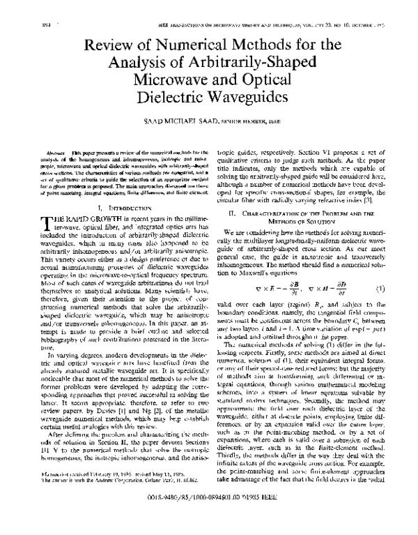 (PDF) Review of numerical methods for the analysis of arbitrarily-shaped microwave and optical ...