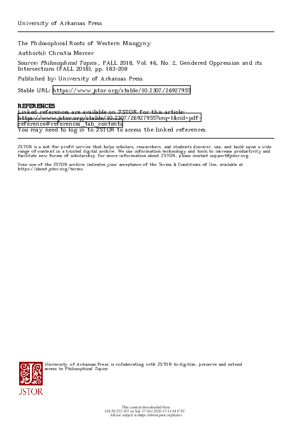 (PDF) The Philosophical Roots of Western Misogyny