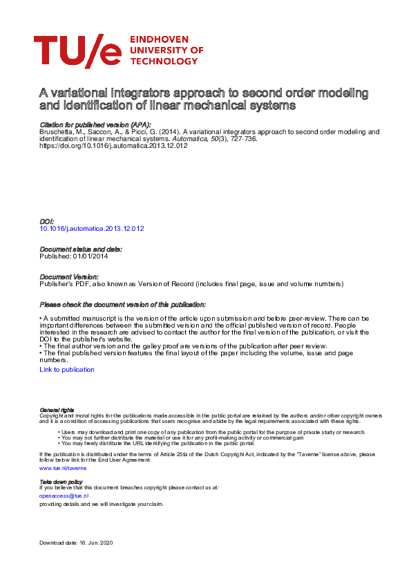 Pdf A Variational Integrators Approach To Second Order Modeling And Identification Of Linear