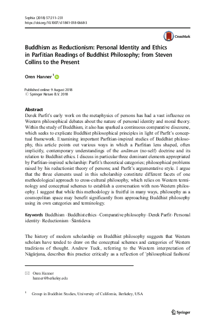 (PDF) Buddhism as Reductionism: Personal Identity and Ethics in ...