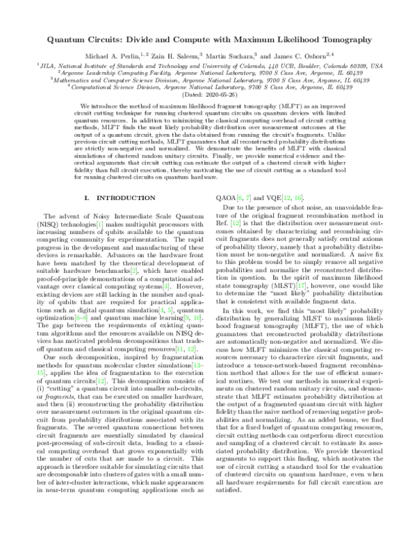 (PDF) Quantum Circuits: Divide and Compute with Maximum Likelihood Tomography