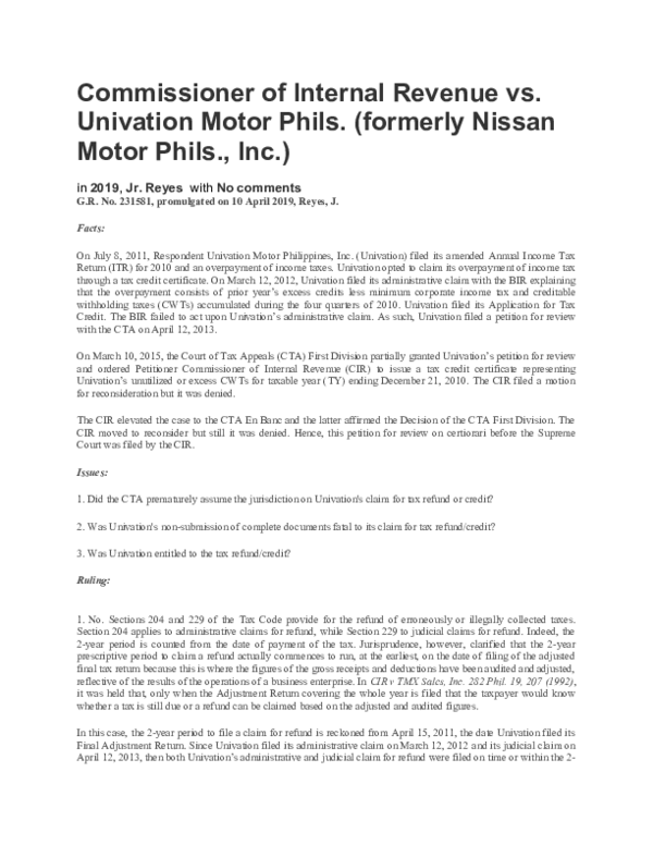 (DOC) Commissioner of Internal Revenue vs. Univation Motor Phils ...