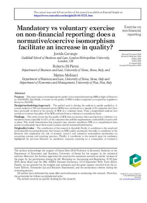 (PDF) Mandatory vs voluntary exercise on non-financial reporting: does ...