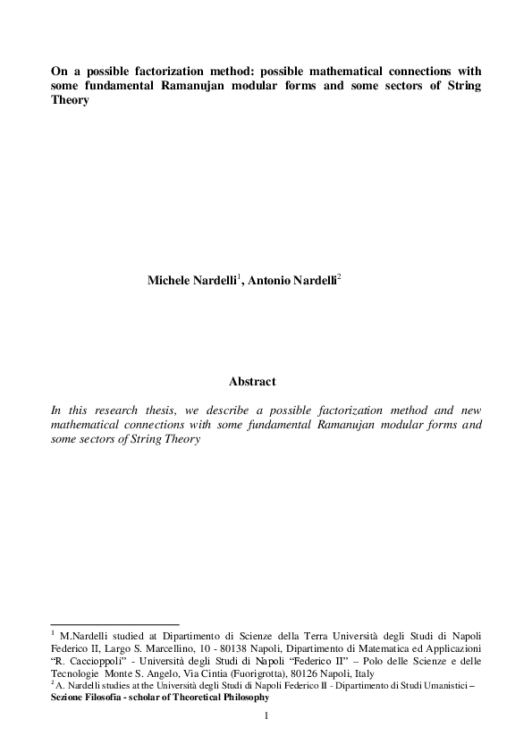 (PDF) On a possible factorization method: possible mathematical ...