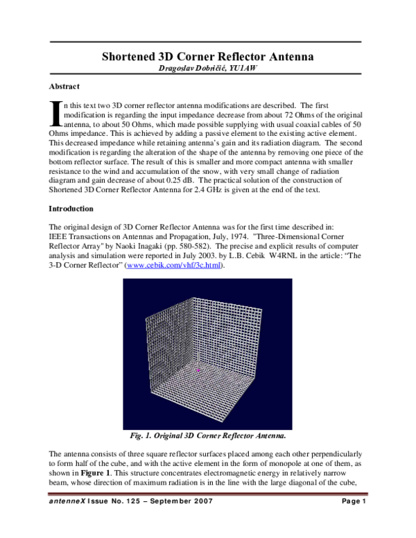 (PDF) Shortened 3D Corner Reflector Antenna