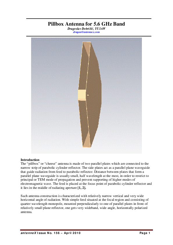 (PDF) Pillbox Antenna for 5.6 GHz Band