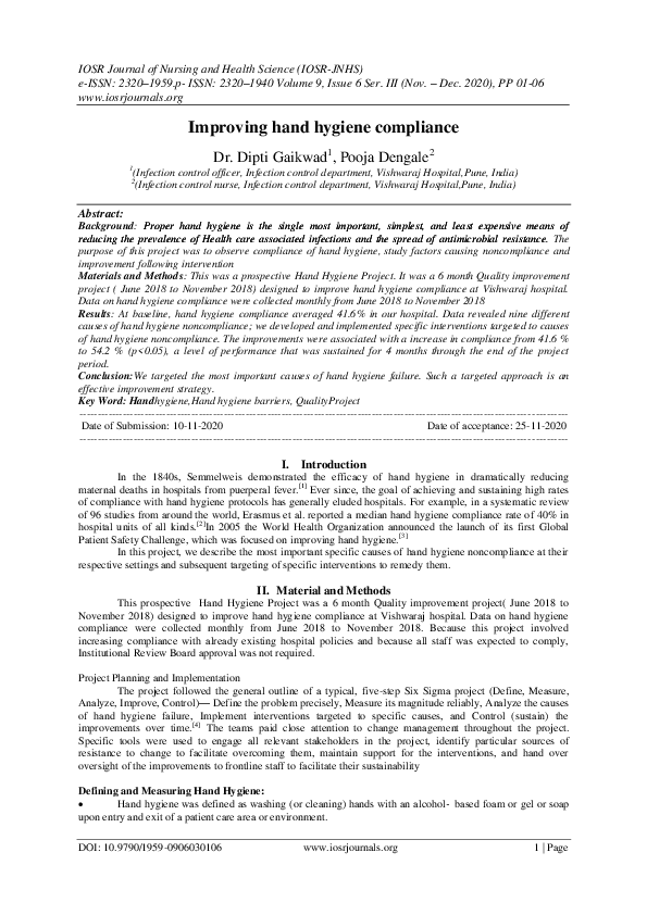 (PDF) Improving hand hygiene compliance