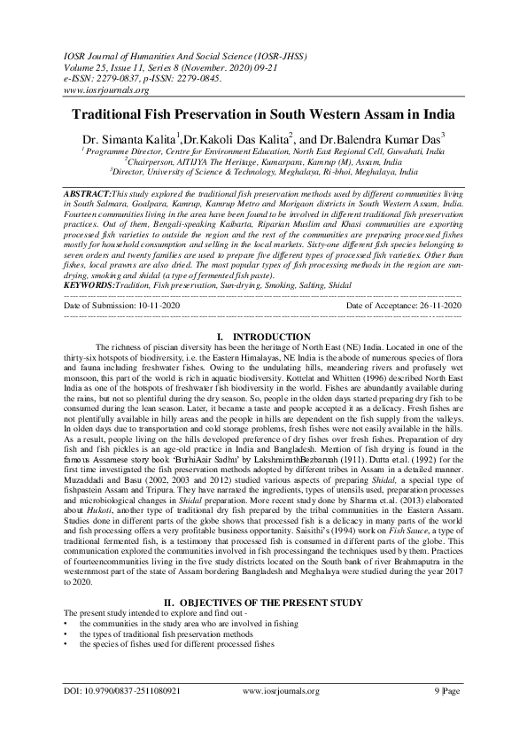 (PDF) Traditional Fish Preservation in South Western Assam in India