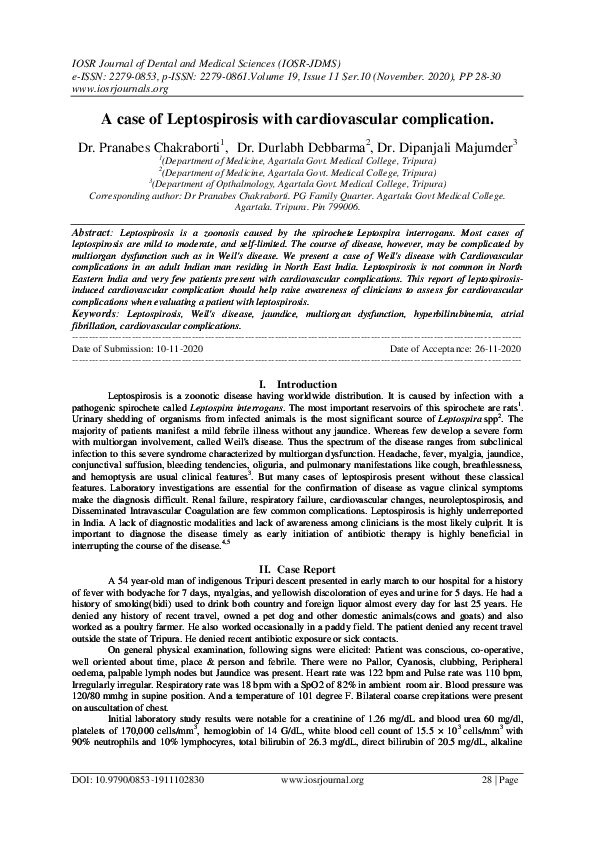 (PDF) A case of leptospirosis with rare atypical presentation as paraparesis | Shaik Ahmed ...