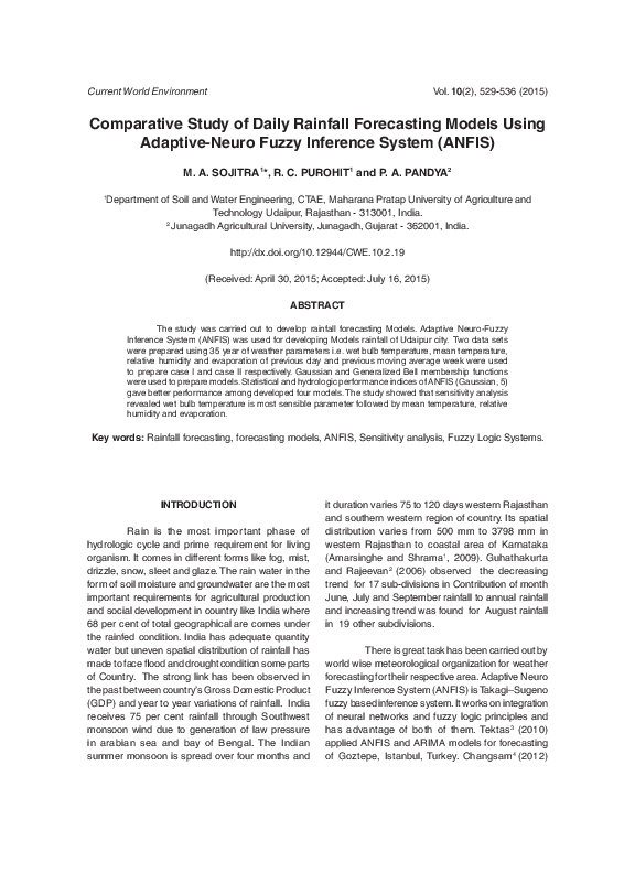 (PDF) Comparative Study of Daily Rainfall Forecasting Models Using Adaptive-Neuro Fuzzy ...