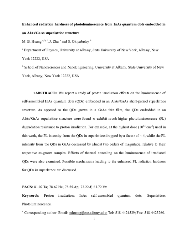 (DOC) Enhanced radiation hardness of photoluminescence from InAs ...