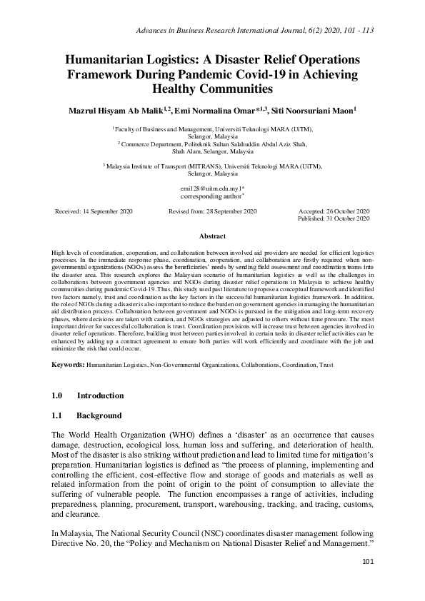 (PDF) Humanitarian Logistics: A Disaster Relief Operations Framework ...
