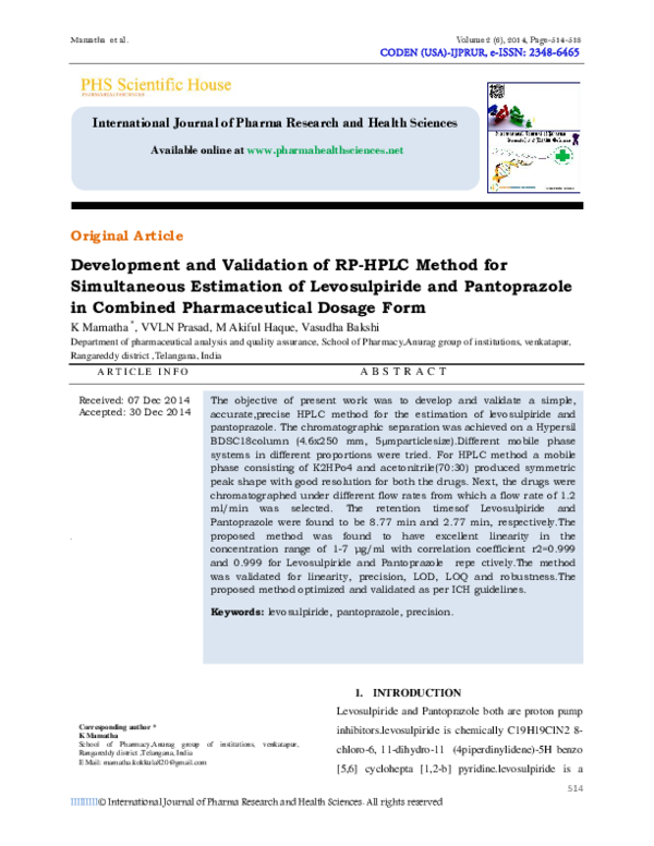 Pdf Development And Validation Of Rp Hplc Method For Simultaneous