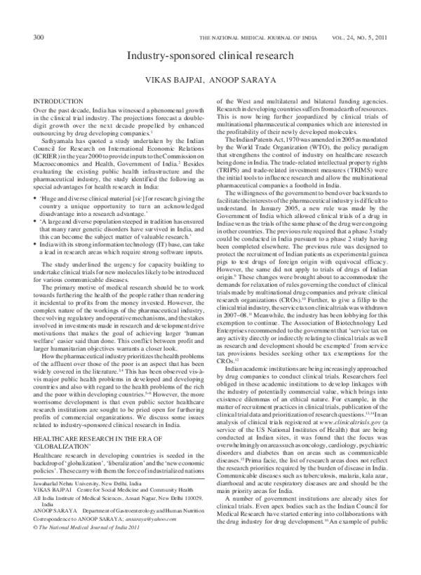 (PDF) Industry sponsored clinical research