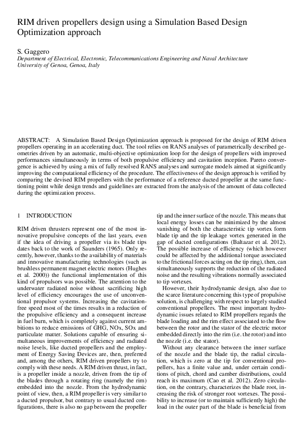 (PDF) RIM driven propellers design using a Simulation Based Design Optimization approach