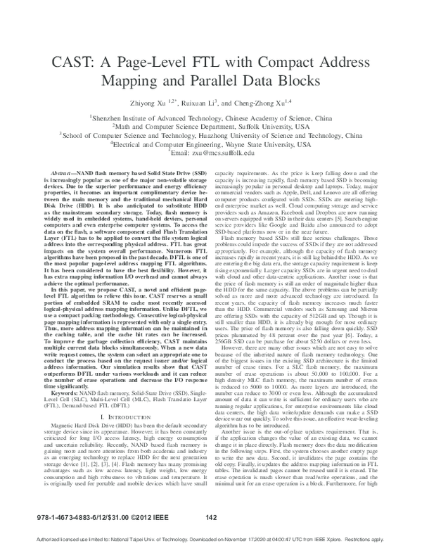 (PDF) CAST: A Page-Level FTL with Compact Address Mapping and Parallel ...