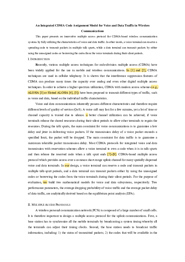 Pdf An Integrated Cdma Code Assignment Model For Voice And Data
