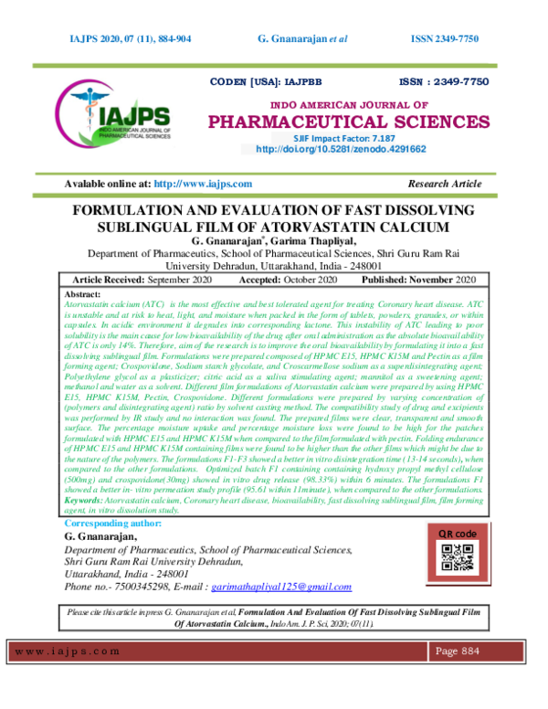 (PDF) PHARMACEUTICAL SCIENCES SJIF Impact Factor: 7.187 FORMULATION AND ...