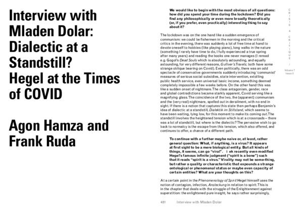 (PDF) Interview with Mladen Dolar: Dialectic at a Standstill? Hegel at ...