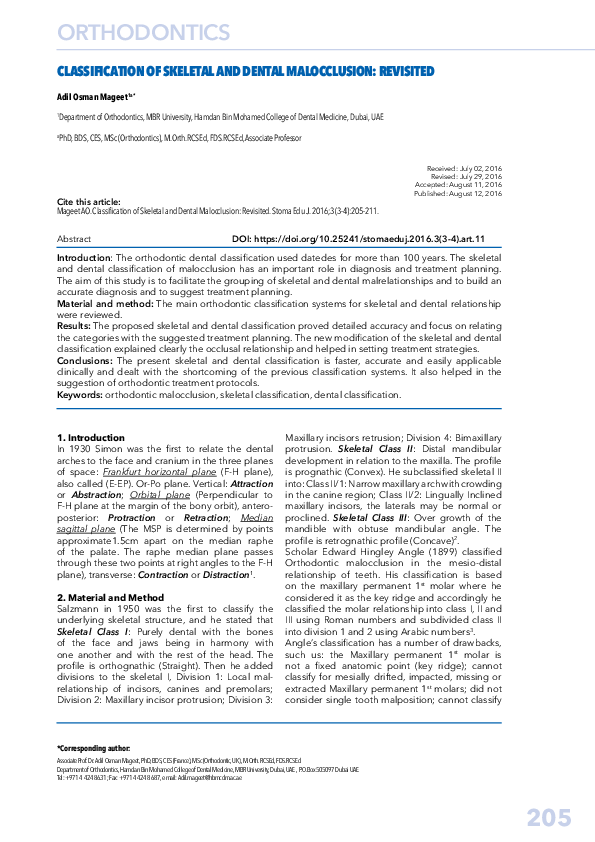 (PDF) CLASSIFICATION OF SKELETAL AND DENTAL MALOCCLUSION: REVISITED