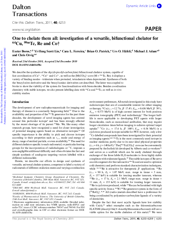 (PDF) One to chelate them all: investigation of a versatile ...