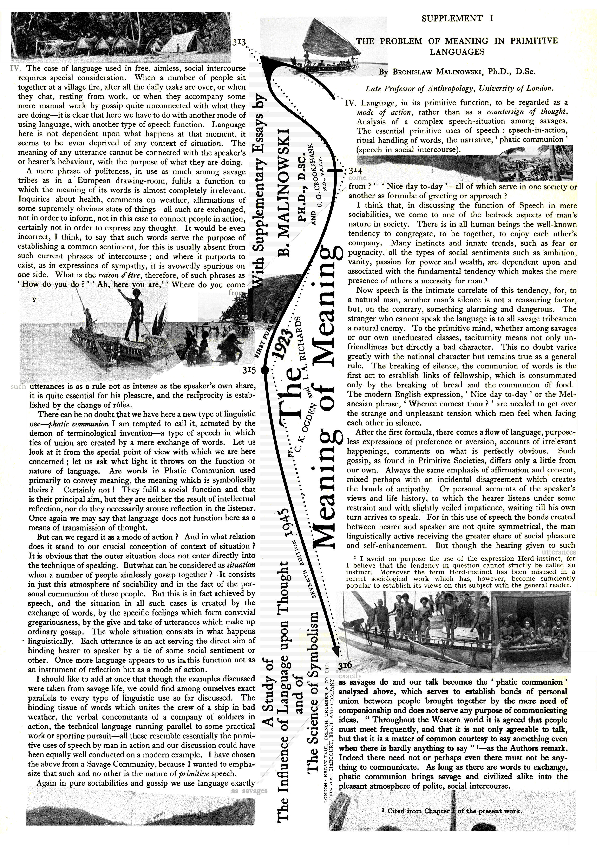 (PDF) Malinowski, Bronislaw 1923. Phatic Communion (printout material, v2)