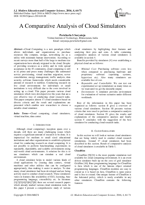 (PDF) A Comparative Analysis of Cloud Simulators