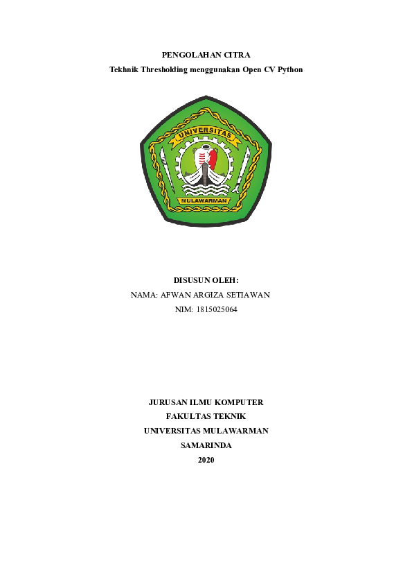 (DOC) PENGOLAHAN CITRA Tekhnik Thresholding menggunakan Open CV Python