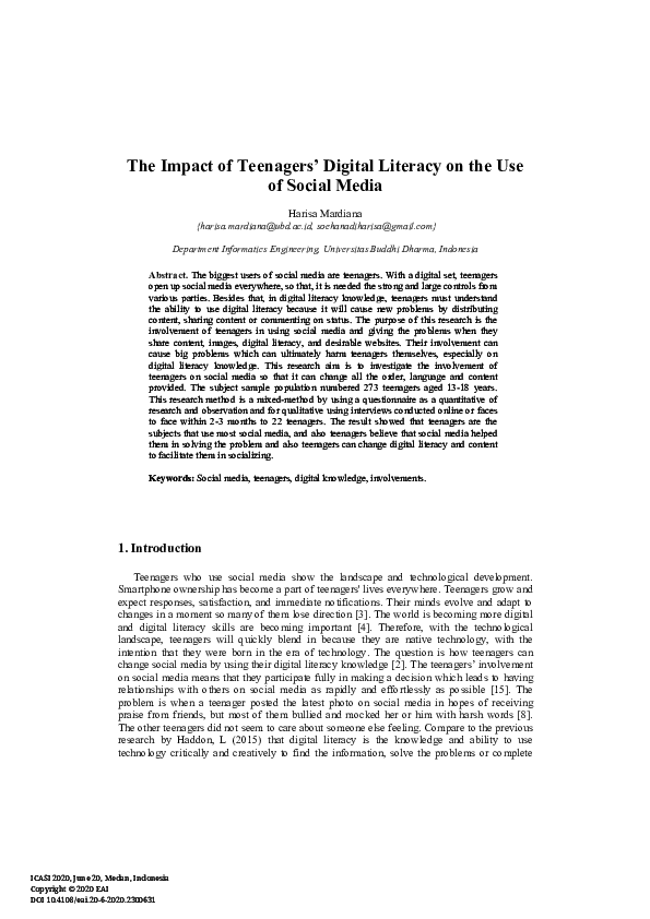 (PDF) The Impact of Teenagers' Digital Literacy on the Use of Social Media