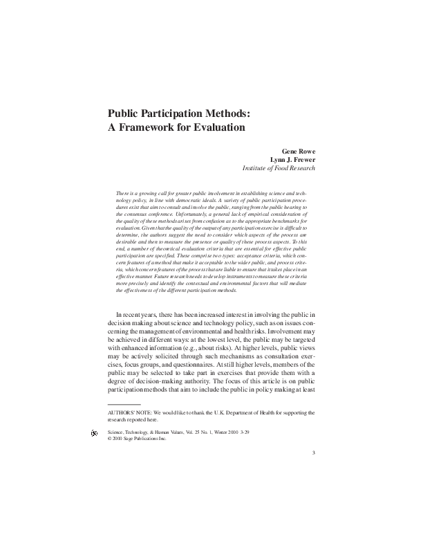 (PDF) Public participation methods: A framework for evaluation
