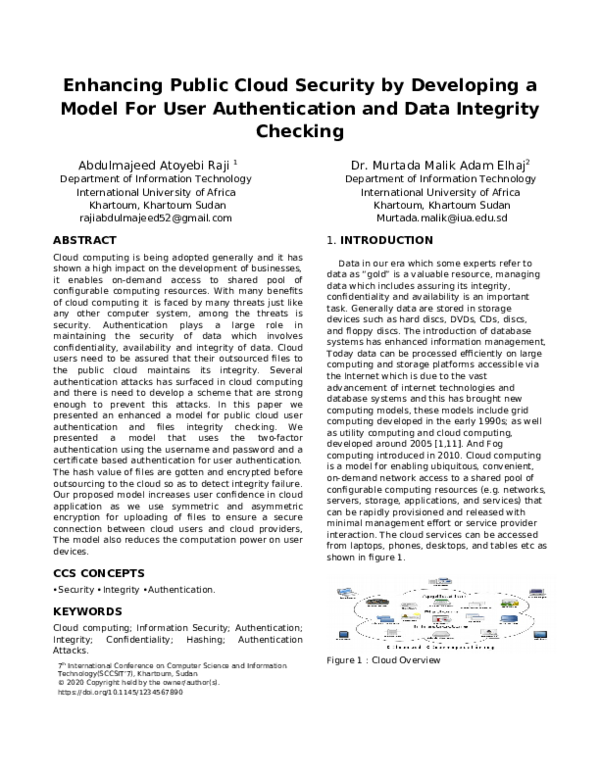 (PDF) Enhancing Public Cloud Security by Developing a Model For User Authentication and Data ...