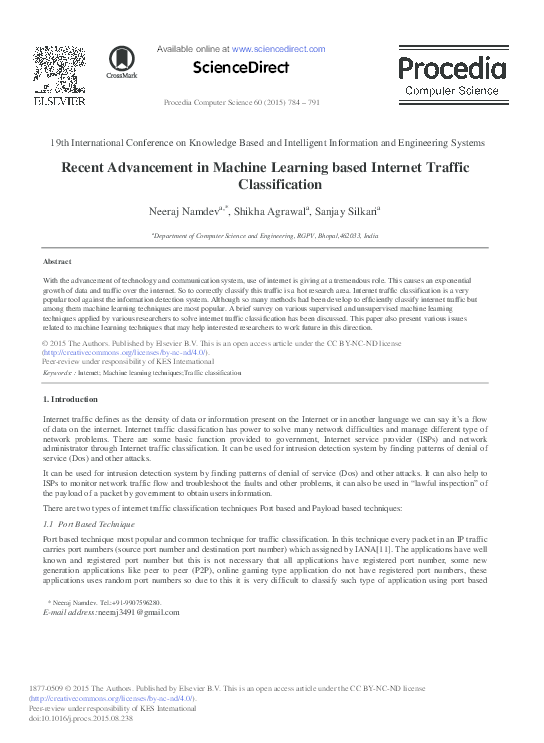 (PDF) Recent Advancement in Machine Learning Based Internet Traffic Classification