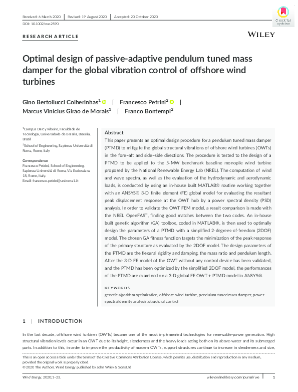 (PDF) Optimal design of passive-adaptive pendulum tuned mass damper for the global vibration ...