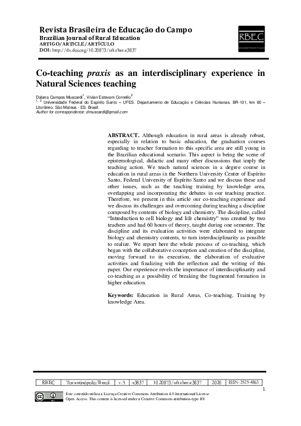 (PDF) Co-teaching praxis as an interdisciplinary experience in Natural ...