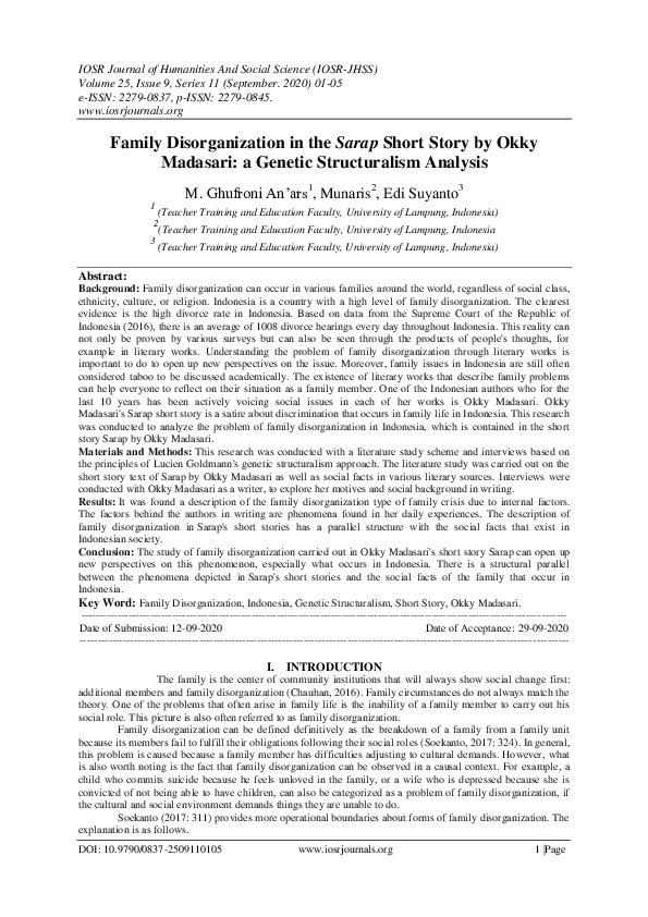 (PDF) Family Disorganization in the Sarap Short Story by Okky Madasari ...