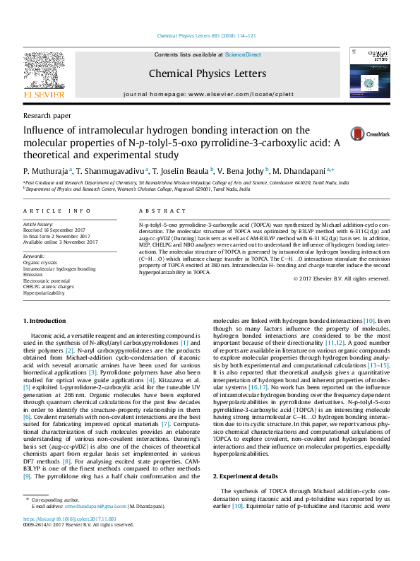 (PDF) Influence of intramolecular hydrogen bonding interaction on the molecular properties of N ...
