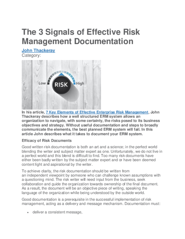 (PDF) 3 Signals of Effective Risk Management Documentation