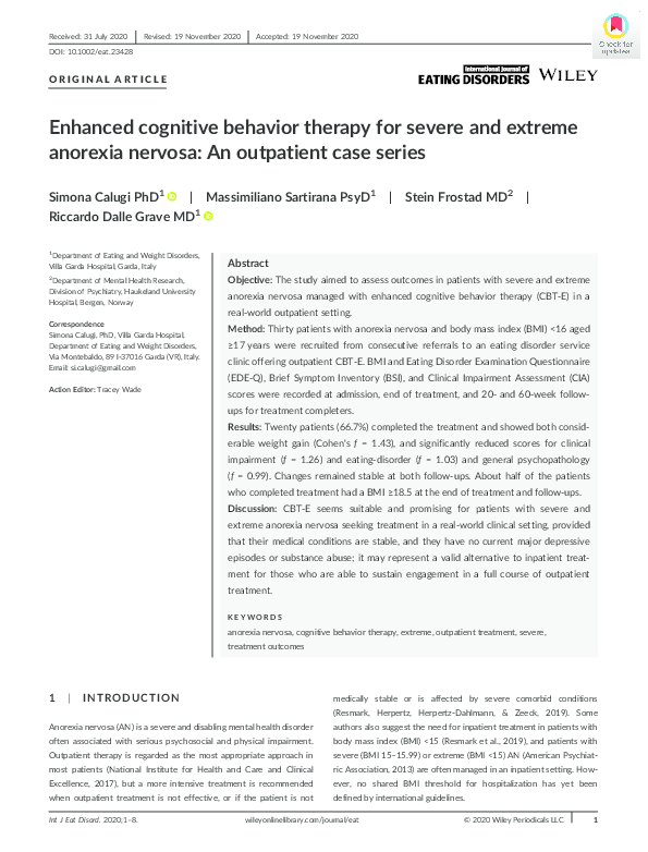 (PDF) Enhanced cognitive behavior therapy for severe and extreme ...