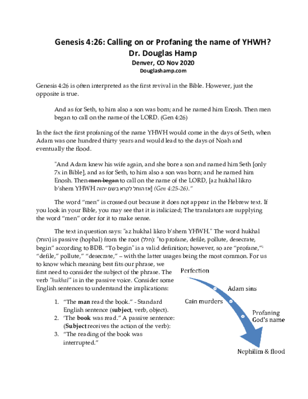 (PDF) Genesis 4:26: Calling on or Profaning the name of YHWH