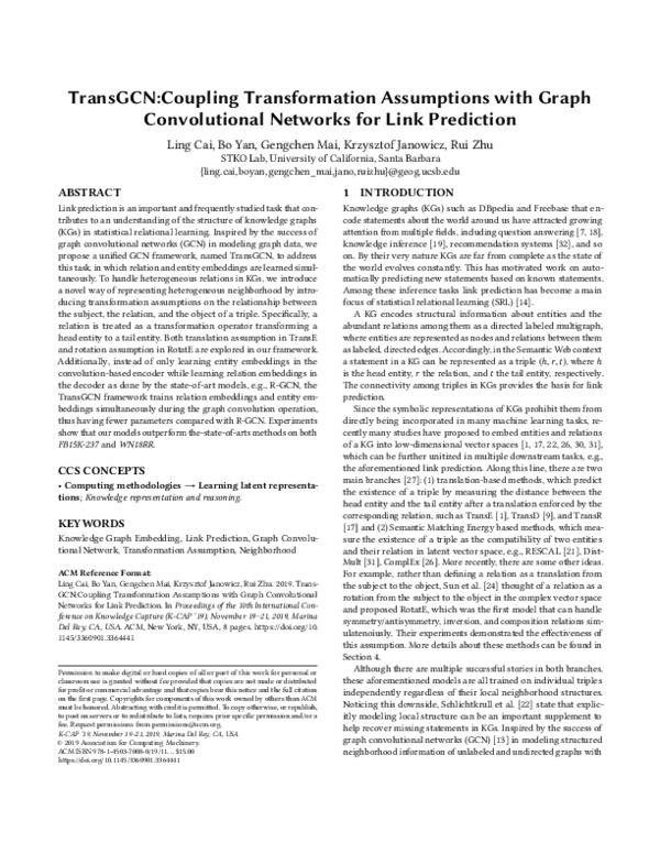 (PDF) TransGCN:Coupling Transformation Assumptions with Graph Convolutional Networks for Link ...