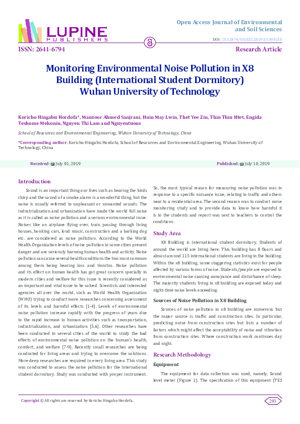 (PDF) Monitoring Environmental Noise Pollution in X8 Building ...