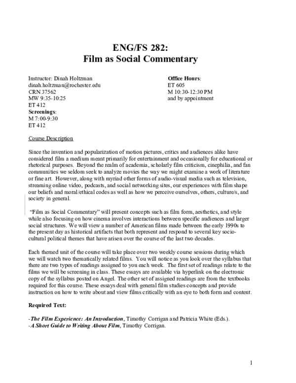 (DOC) Film as Social Commentary | Dinah E Holtzman - Academia.edu